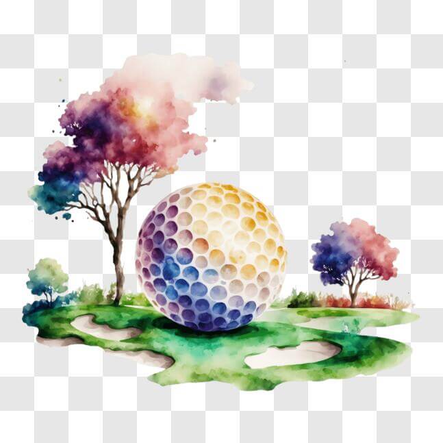Download Colorful Golf Ball in Idyllic Landscape with Trees PNGs Online ...