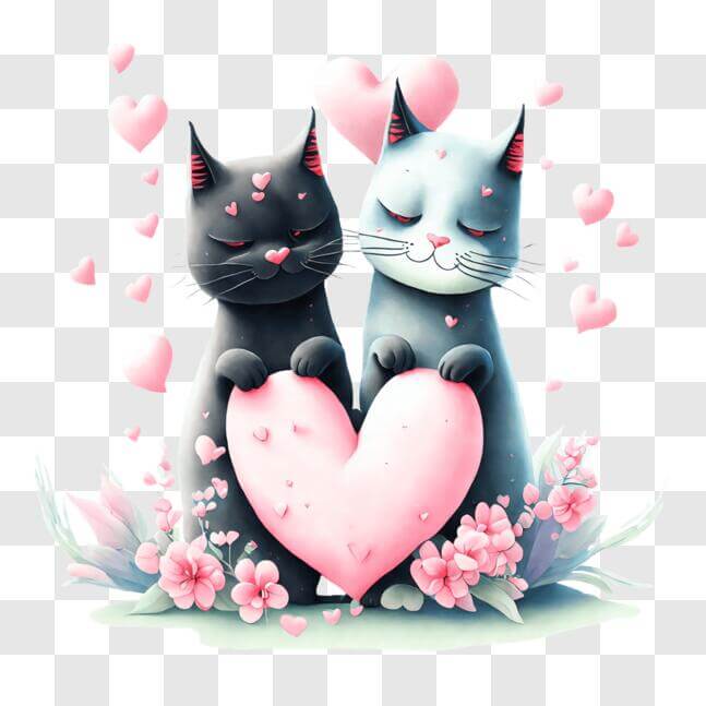 Download Two Black Cats in Love with Pink Flower Background PNGs Online ...