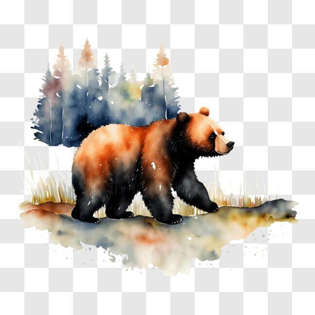 Download Bear Walking Through Forest with Trees in Background PNGs ...