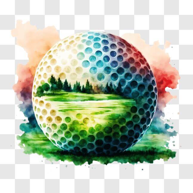 Download Watercolor Golf Ball with Tree and Paint Splatters PNGs Online ...