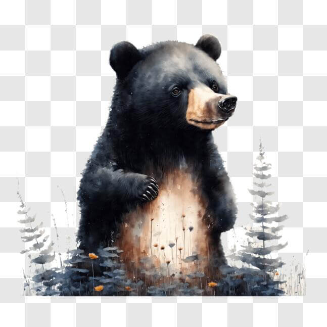Download Black Bear in the Woods with Flowers and Trees PNGs Online ...