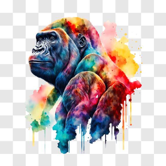 Download Colorful Gorilla Painting with Watercolor Splatters PNGs ...