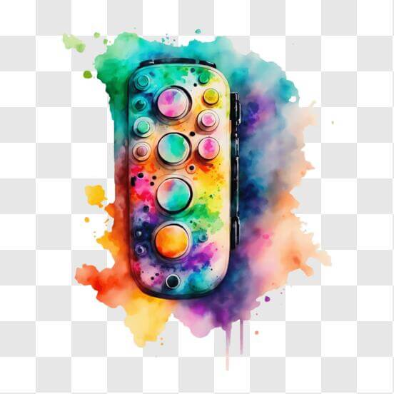 Download Colorful Video Game Controller with Paint Splatters PNG Online ...