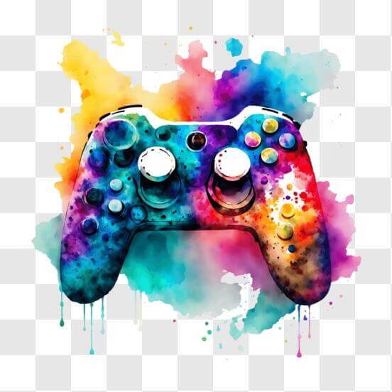 Download Colorful Video Game Controller with Paint Splatters PNGs ...