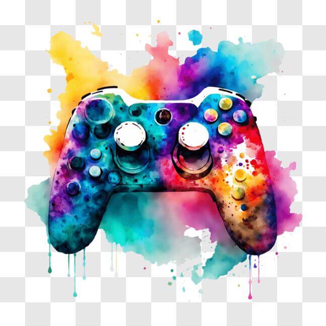 Download Colorful Video Game Controller with Paint Splatters PNGs ...