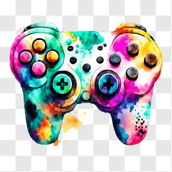Download Colorful Video Game Controller with Paint Splashes PNGs Online ...
