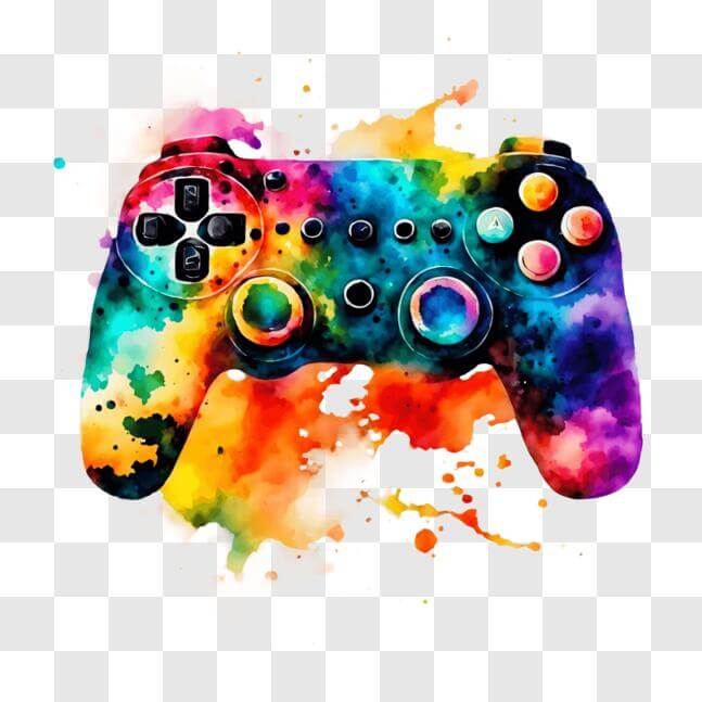 Download Colorful Video Game Controller with Paint Splatters PNGs ...