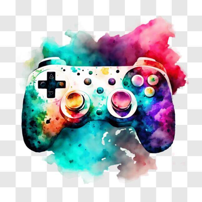 Download Colorful Video Game Controller on Watercolor Paint Splashes ...