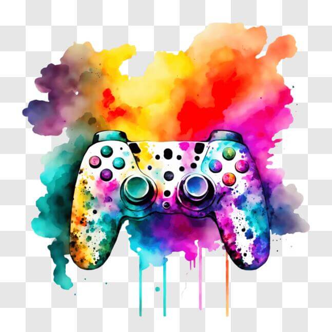 Download Colorful Video Game Controller with Paint Splashes PNGs Online ...