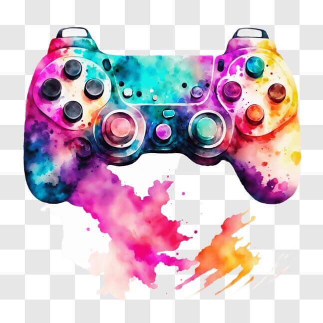 Download Colorful Video Game Controller with Paint Splatters PNGs ...