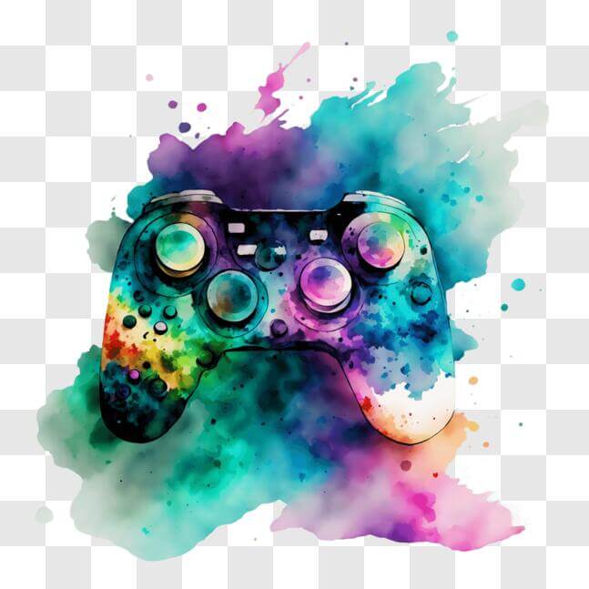 Download Colorful Video Game Controller on Watercolor Background PNGs ...