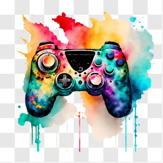 Download Colorful Video Game Controller with Paint Splatters PNGs ...