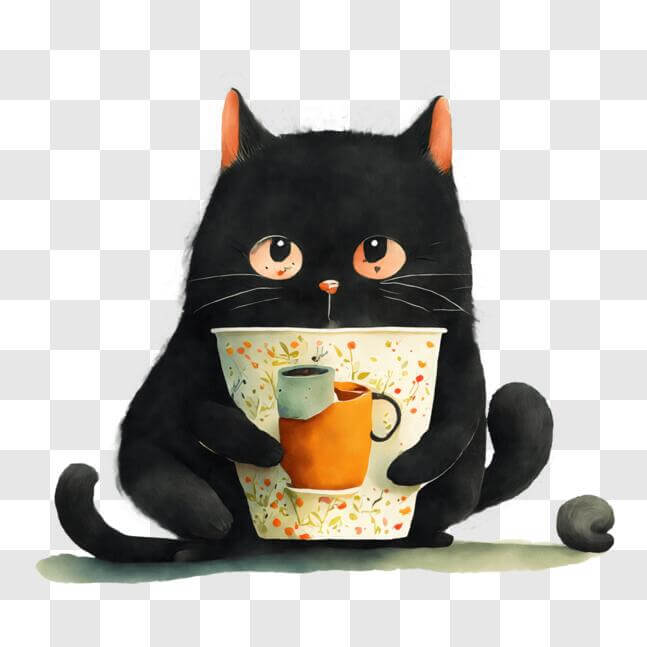 Download Black Cat with Coffee Cup PNGs Online - Creative Fabrica