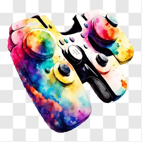 Download Colorful Video Game Controller with Paint Splatters PNGs ...