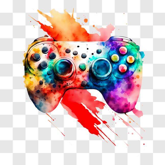 Download Colorful Video Game Controller with Paint Splashes PNGs Online ...