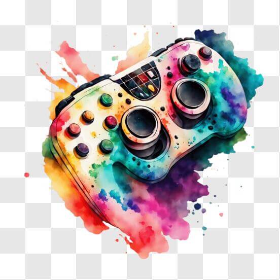 Download Colorful Video Game Controller with Paint Splatters PNGs ...