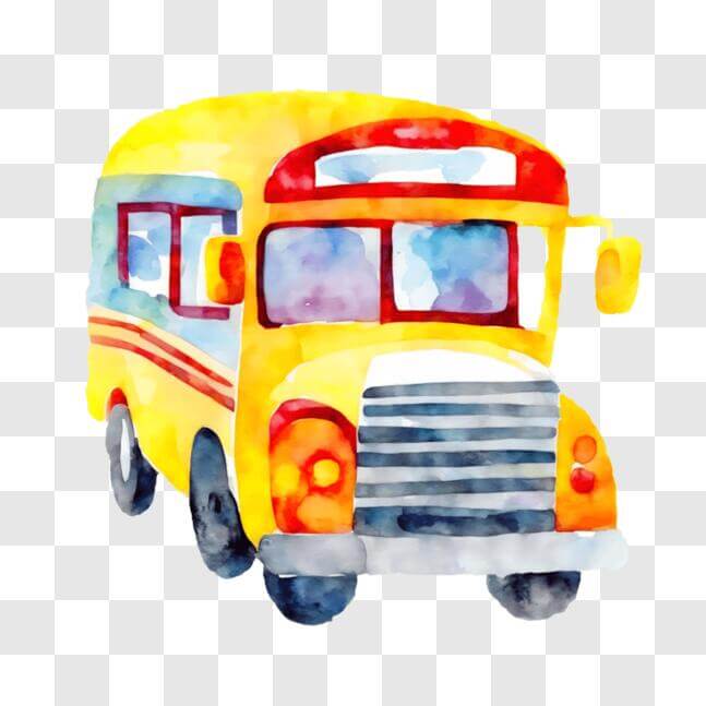 Download Colorful School Bus Painted in Watercolor PNGs Online ...