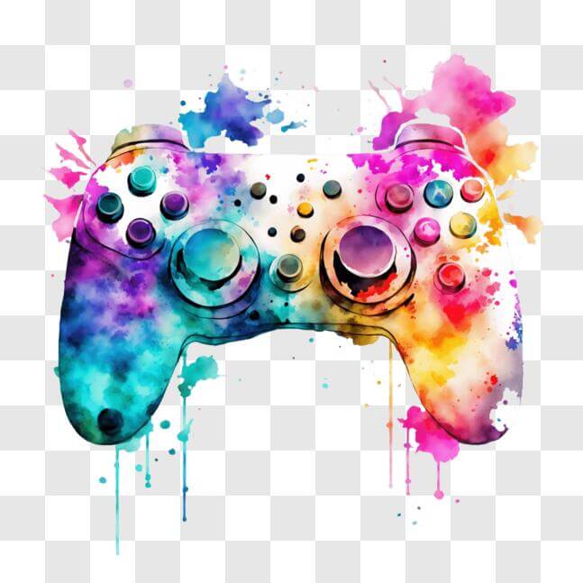 Download Colorful Video Game Controller with Paint Splatters PNGs ...