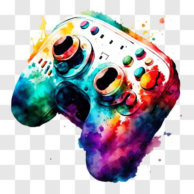 Download Colorful Gaming Controller with Paint Splashes PNG Online ...