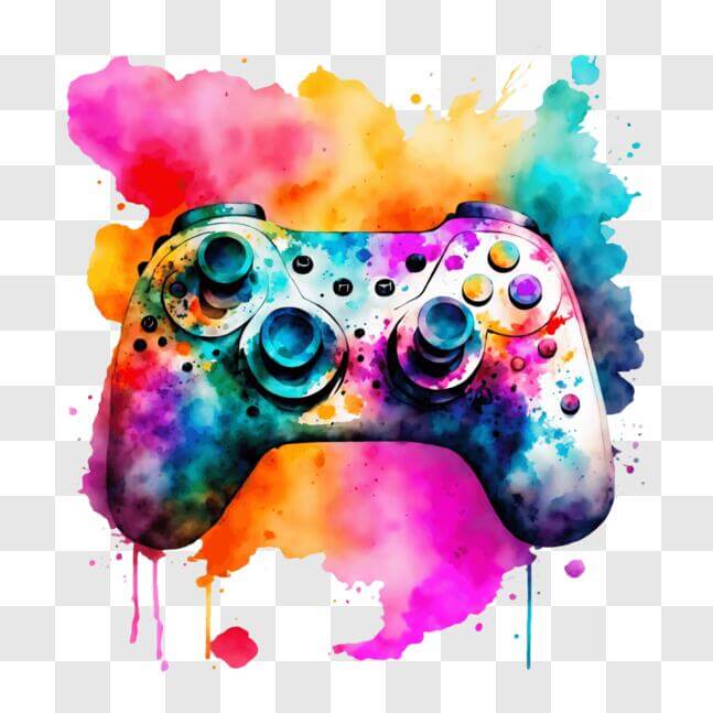 Download Colorful Video Game Controller with Paint Splatters PNGs ...