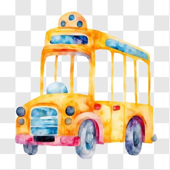 Download Colorful School Bus Painted in Watercolor PNGs Online ...