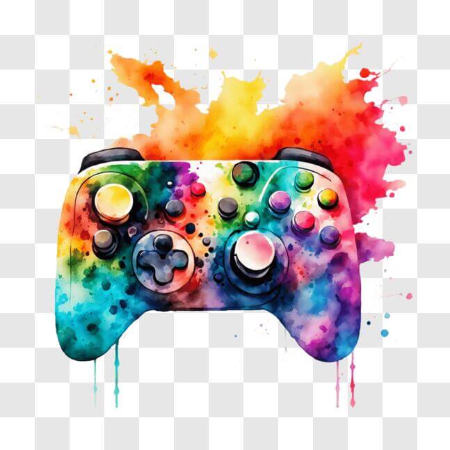 Download Colorful Video Game Controller with Paint Splatters PNGs ...