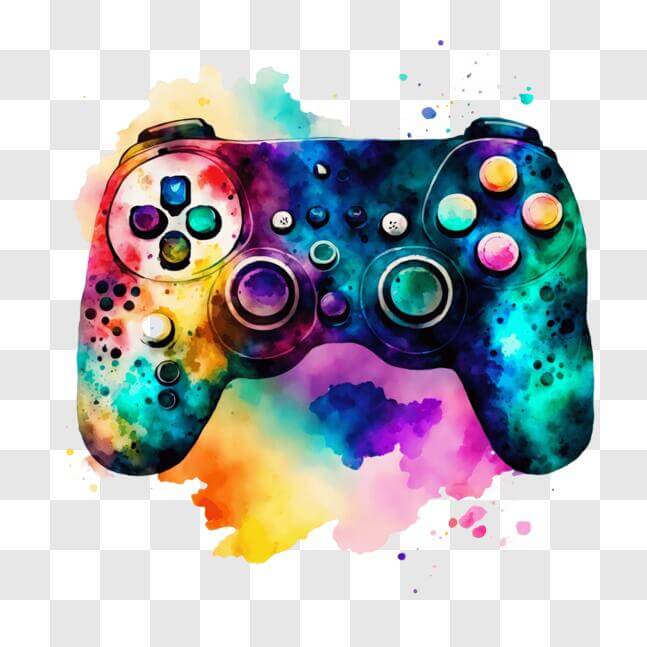 Download Colorful Video Game Controller with Paint Splatters PNGs ...