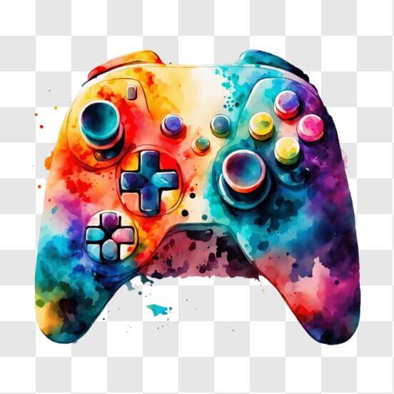 Download Colorful Video Game Controller with Paint Splatters PNGs ...