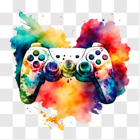 Download Colorful Video Game Controller with Paint Splashes PNG Online ...