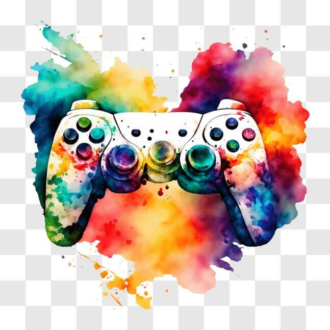 Download Colorful Video Game Controller with Paint Splashes PNGs Online ...