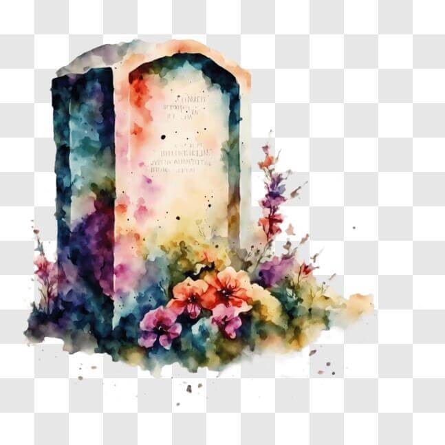 Download Watercolor Painting of Old Gravestone with Flowers PNGs Online ...