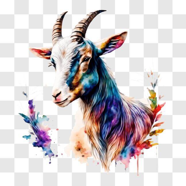 Download Colorful Goat with Long Horns PNGs Online - Creative Fabrica