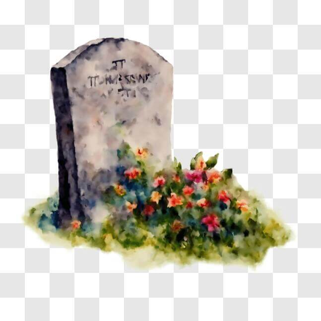 Download Watercolor Painting of an Old Gravestone with Flowers PNGs ...