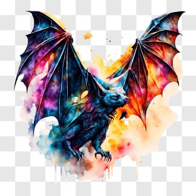 Download Colorful Painting of a Bat with Wings Spread Out PNGs Online ...