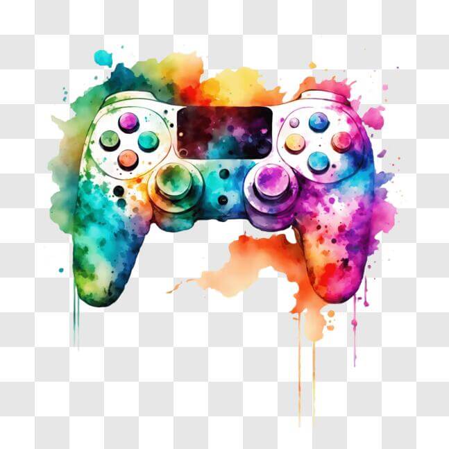 Download Colorful Video Game Controller with Paint Splatters PNGs ...