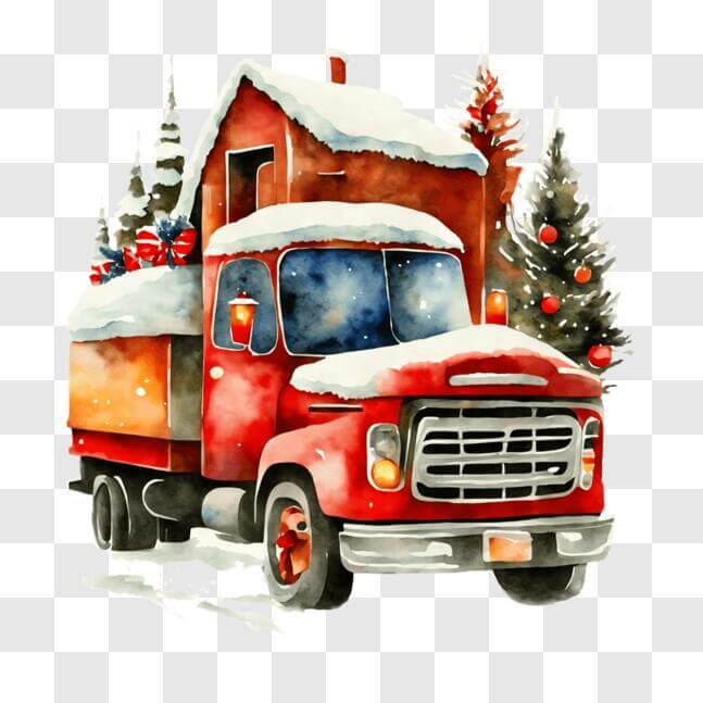 Download Red Truck Decorated for the Holidays with Christmas Trees and ...