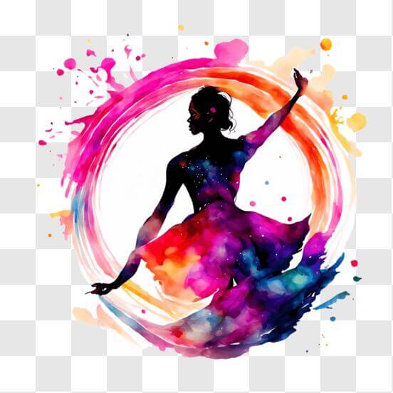 Download Illustration of Female Dancer in Colorful Paint Splashes PNG ...