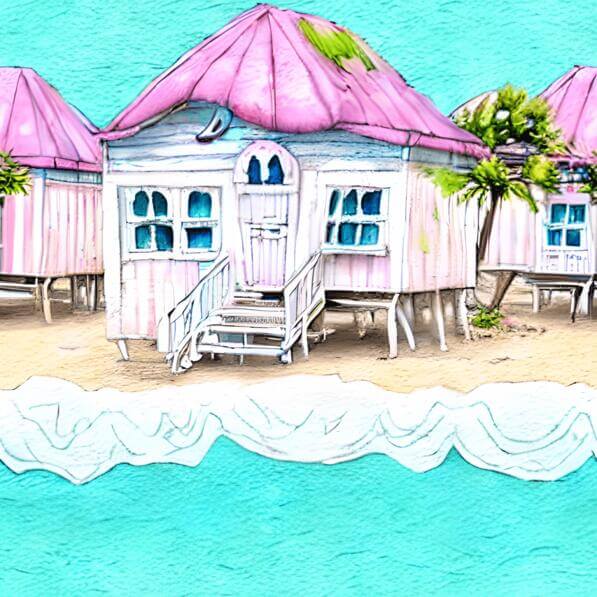Download Watercolor painting of pink cottages on the beach Patterns ...