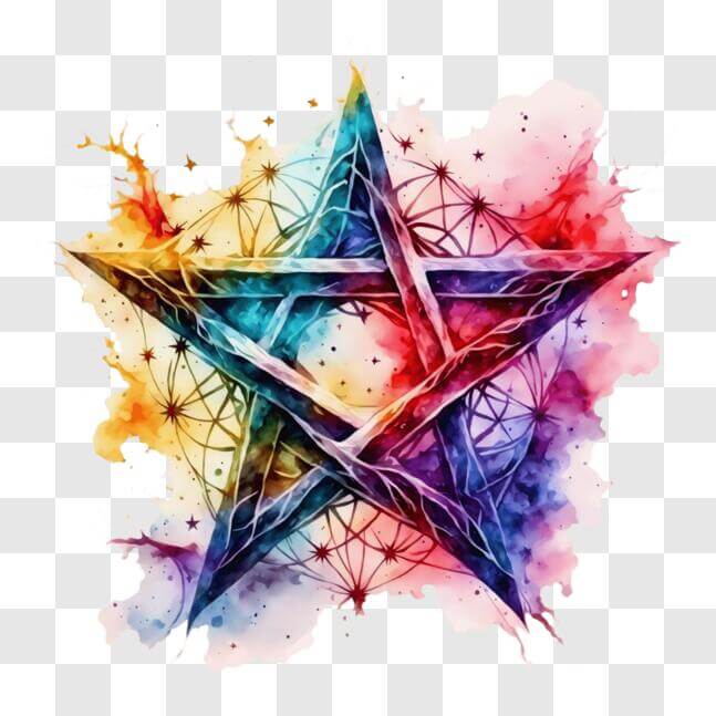 Download Colorful Pentagram with Watercolor Splashes on Black ...