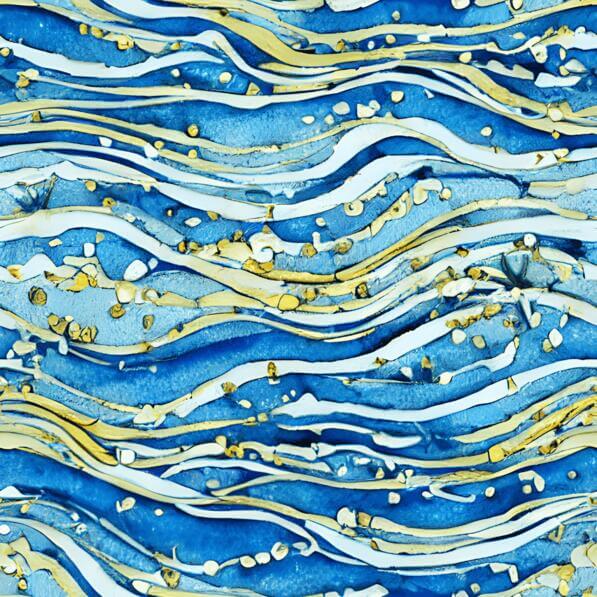 Download Watercolor Painting of Blue and Yellow Waves with Gold Swirls ...