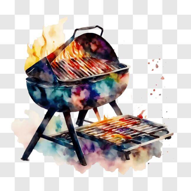 Download Colorful Barbecue Grill with Flames and Smoke PNGs Online ...