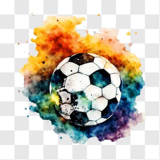 Download Artistic Soccer Ball with Colorful Watercolor Splashes PNGs ...