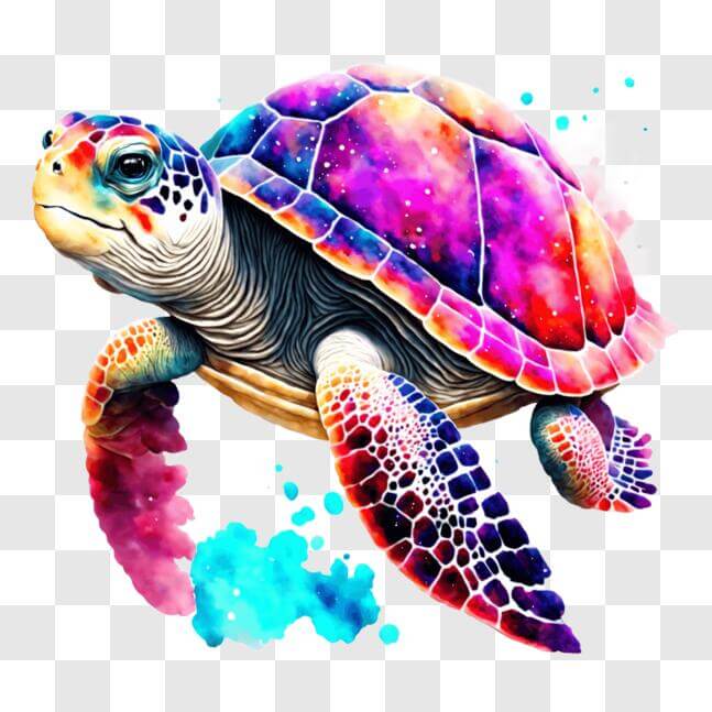 Download Colorful Turtle Swimming in the Ocean with Splashes of Paint ...