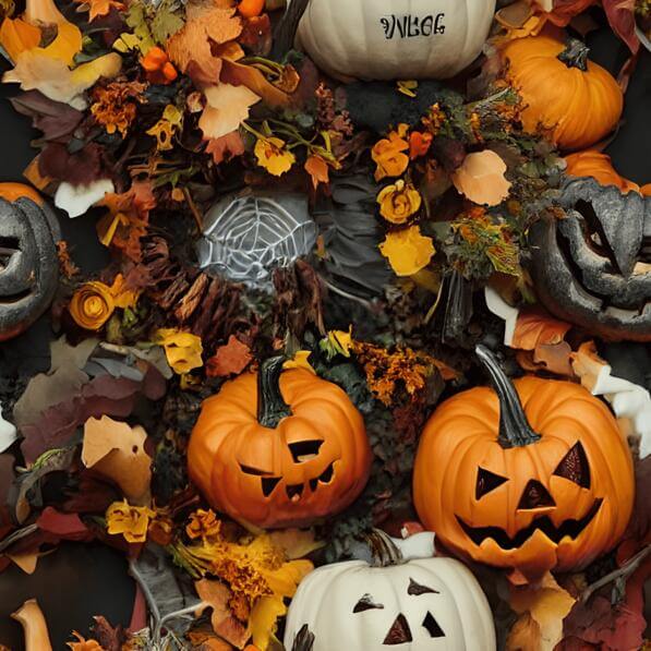 Download Colorful Fall Decorations with Pumpkins, Leaves, and Wreaths ...