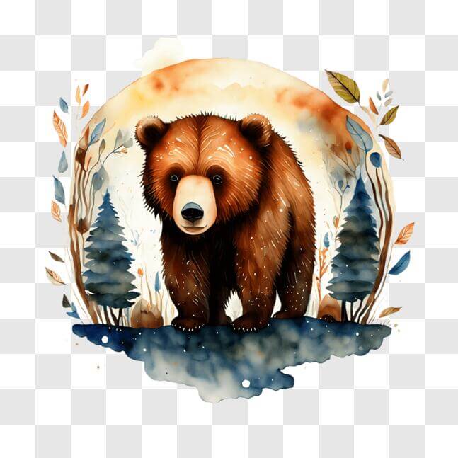 Download Brown Bear in the Woods with Trees and Flowers PNGs Online ...
