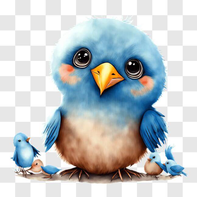 Download Friendly Blue Bird with Playmates PNGs Online - Creative Fabrica
