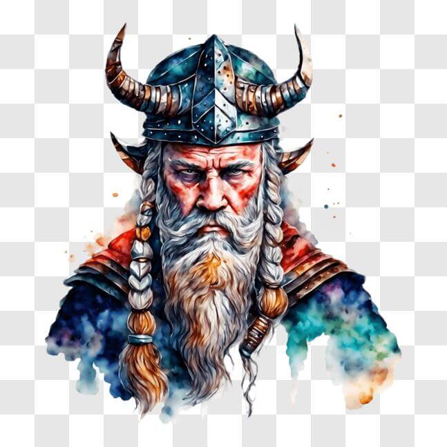 Descarga Ilustración de un vikingo con barba larga y cuernos PNGs En ...