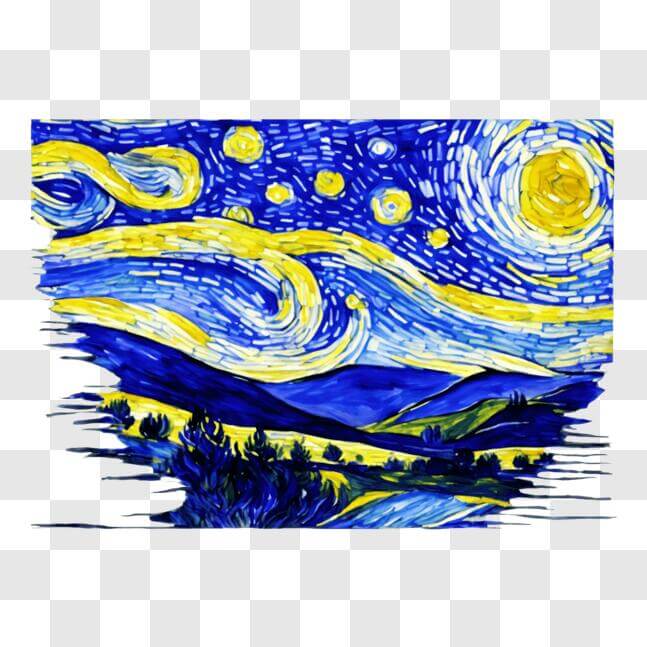 Download Starry Night Painting by Vincent van Gogh - Mountains and ...