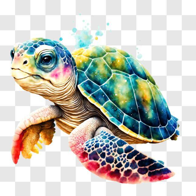 Download Colorful Turtle Swimming in Water with Paint Splashes PNGs ...