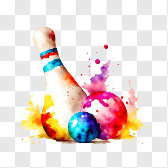 Download Colorful Bowling Pin and Ball with Watercolor Paint Splashes ...